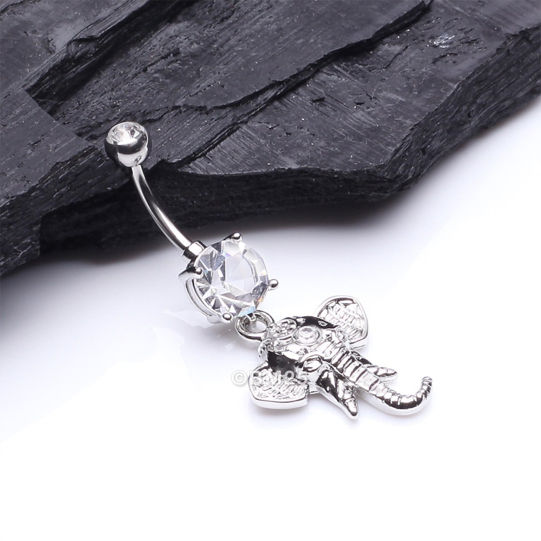 Shri Ganesha Elephant Belly Button Ring-clear Gem - Etsy