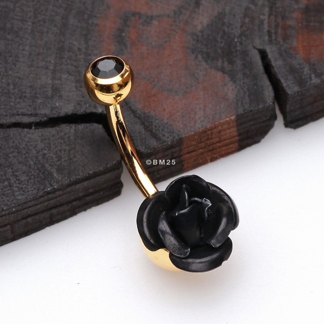 Golden Bright Metal Rose Blossom Belly Button Ring-black - Etsy