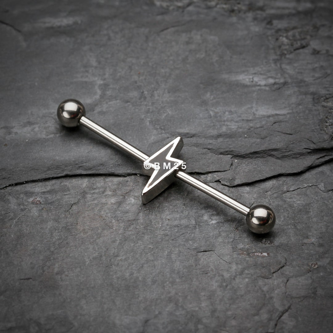 Lightning Bolt Industrial Barbell-black - Etsy