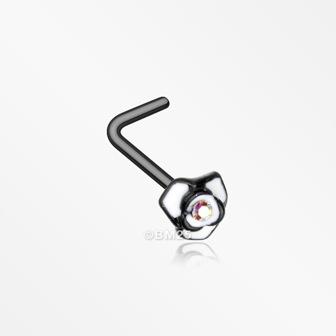 Blackline White Rose Blossom Sparkle L-shaped Nose - Etsy