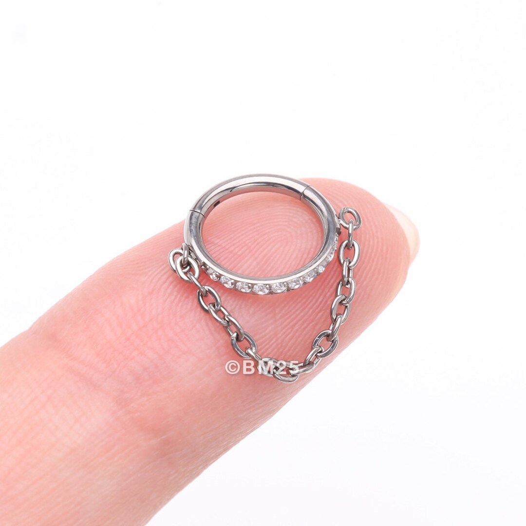 Implant Grade Titanium Brilliant Sparkle Rim Chained Clicker Hoop Ring ...