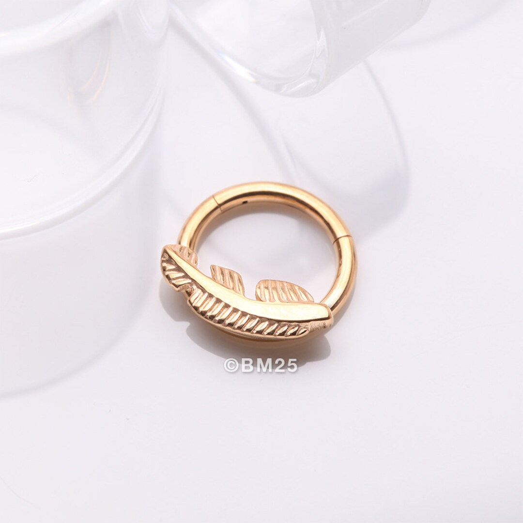 Implant Grade Titanium Golden Vintage Leaf Clicker Hoop Ring - Etsy