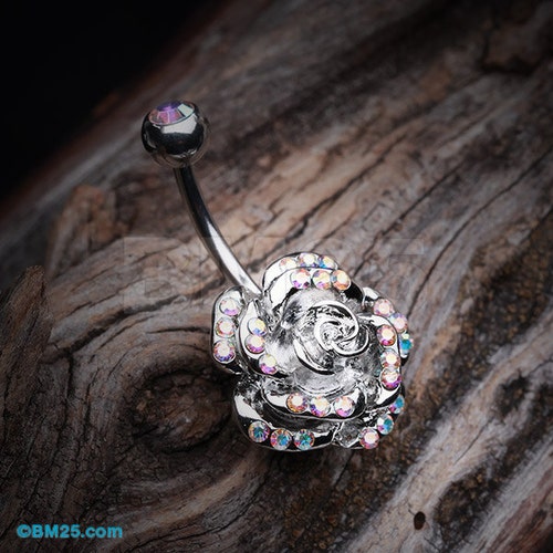 Rose Gold Bright Metal Rose Belly Button Ring Fuchsia - Etsy