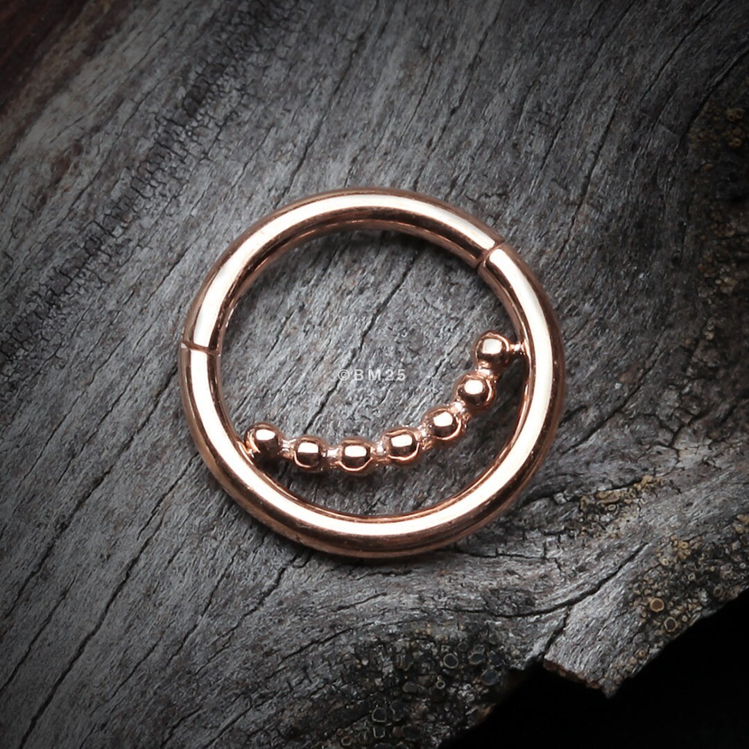 Rose Gold Bali Beads Accent Clicker Hoop Ring - Etsy