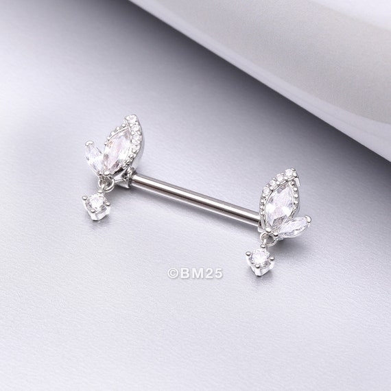 A Pair of Elegant Marquise Leaflet Dangle Sparkle Nipple - Etsy