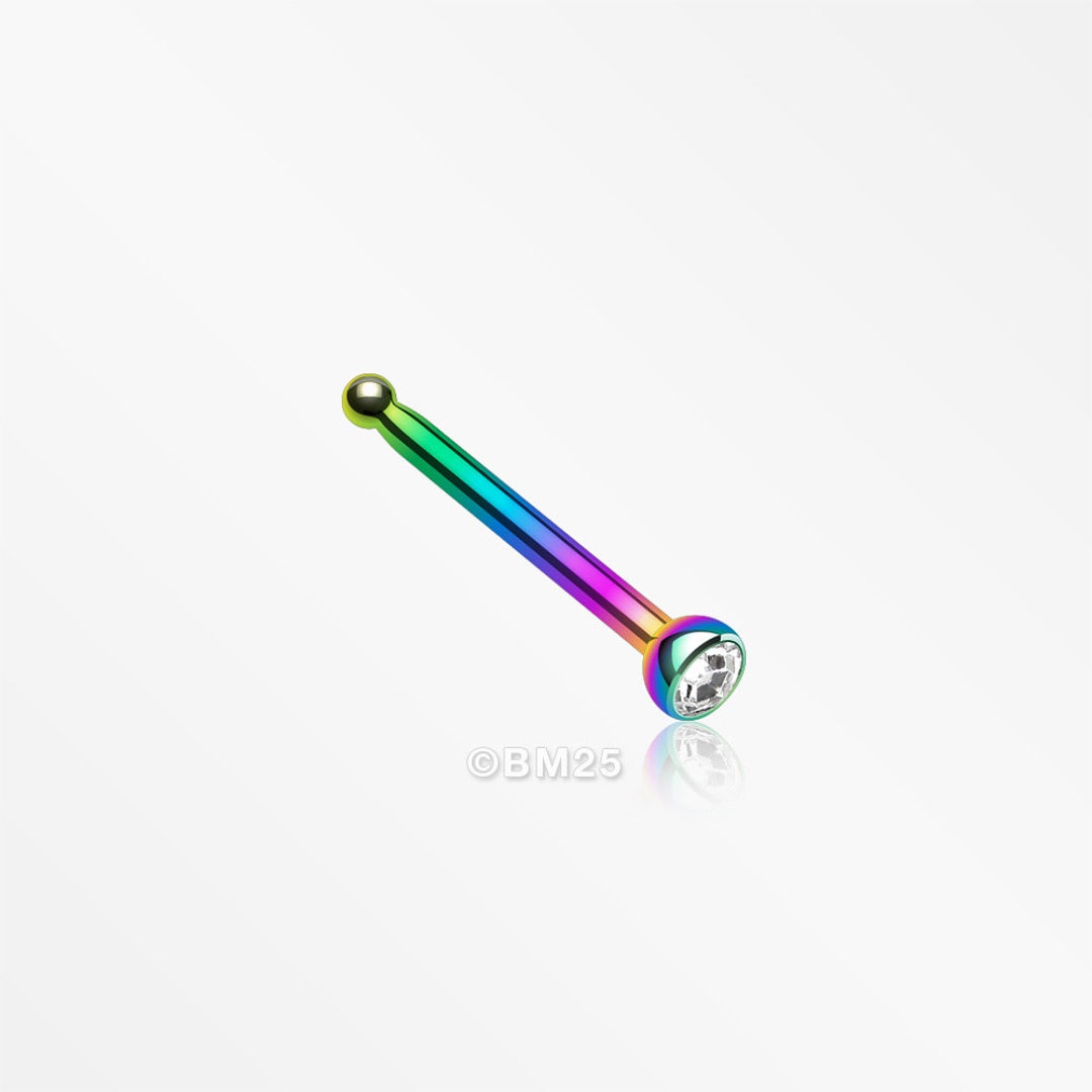 Colorline Press Fit Gem Top Nose Stud Ring-rainbow/clear - Etsy