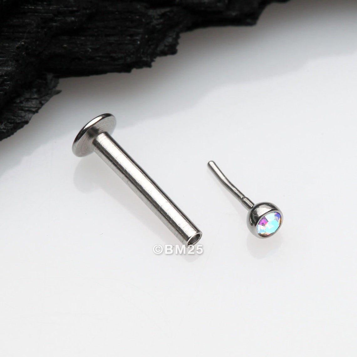 Basic Gem Ball Top Threadless Push-in Steel Labret Aurora - Etsy