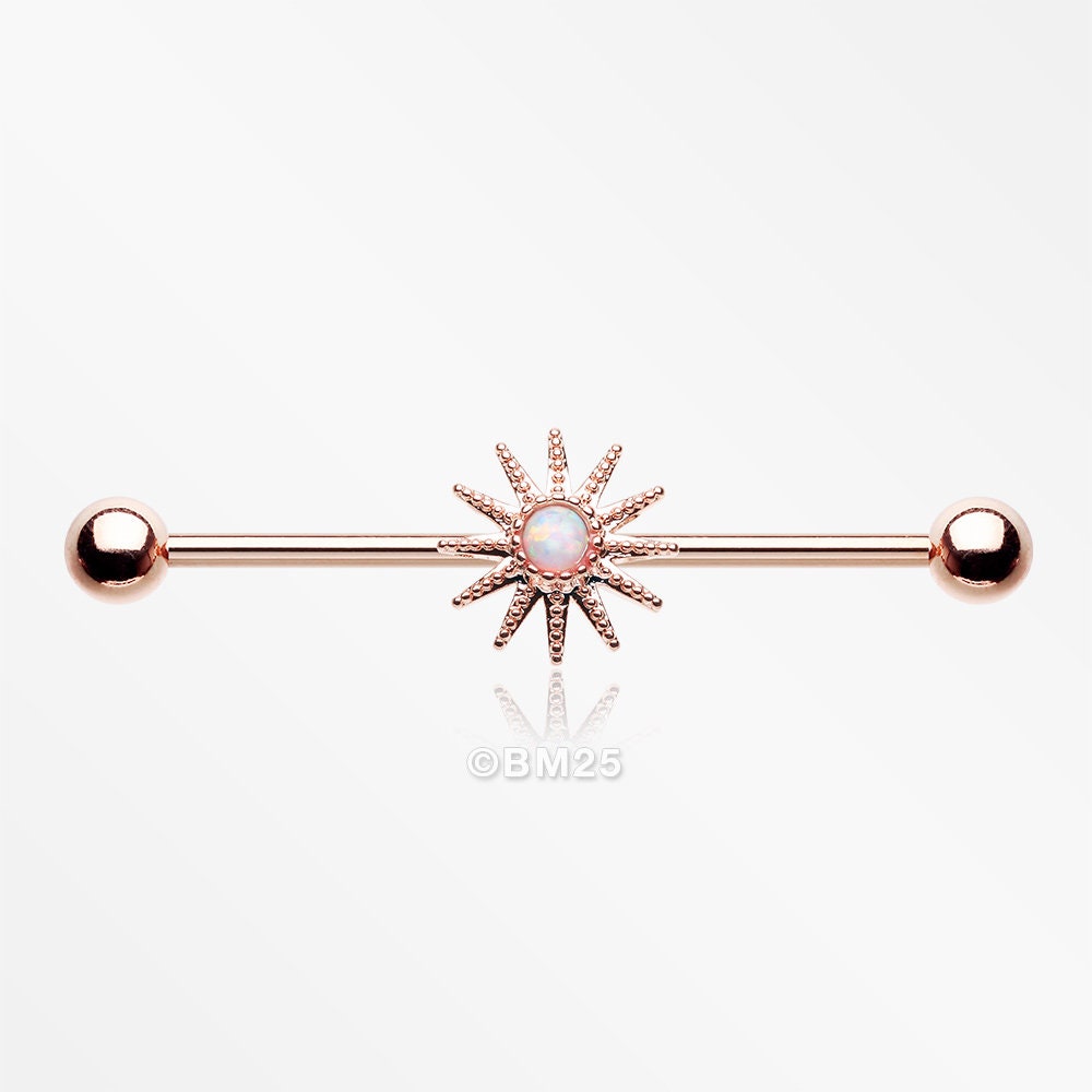 Rose Gold Fire Opal Sunburst Sparkle Industrial Barbell - Etsy