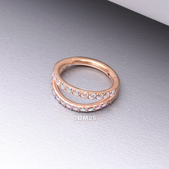 Implant Grade Titanium Rose Gold Double Hoop Gems Seamless - Etsy