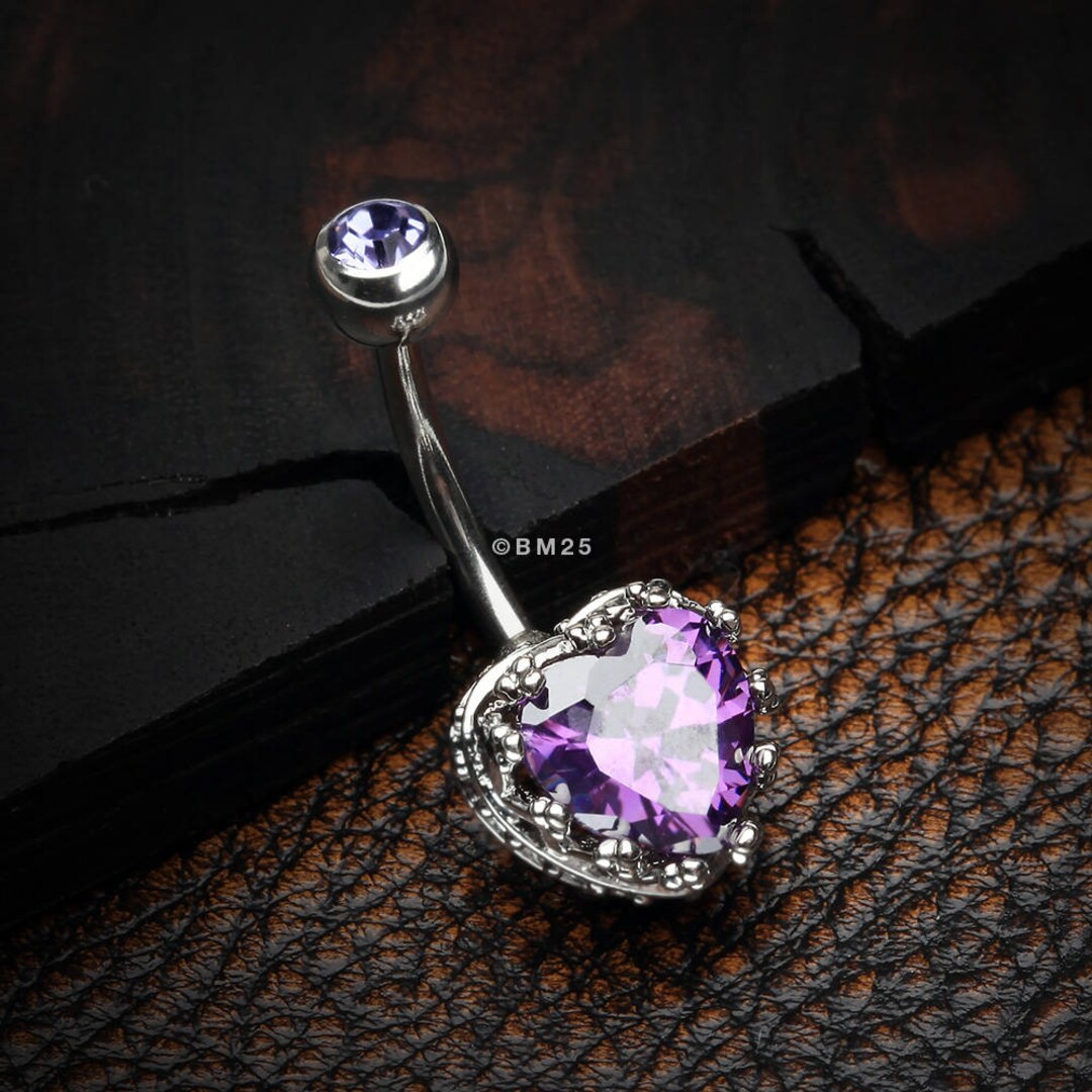 Princess Crown Prong Heart Sparkle Belly Button Ring-purple - Etsy