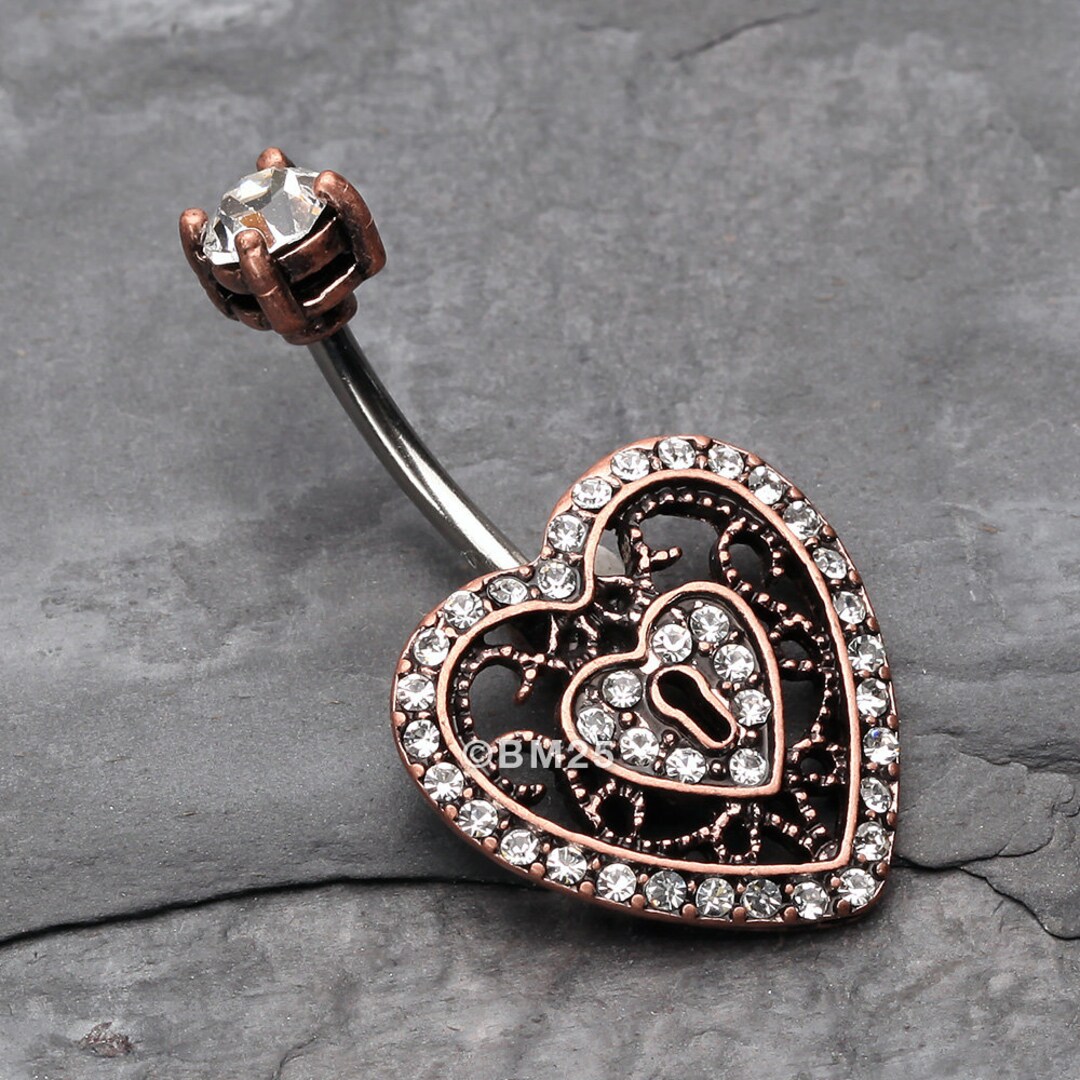 Vintage Boho Filigree Heart Lock Belly Button - Etsy