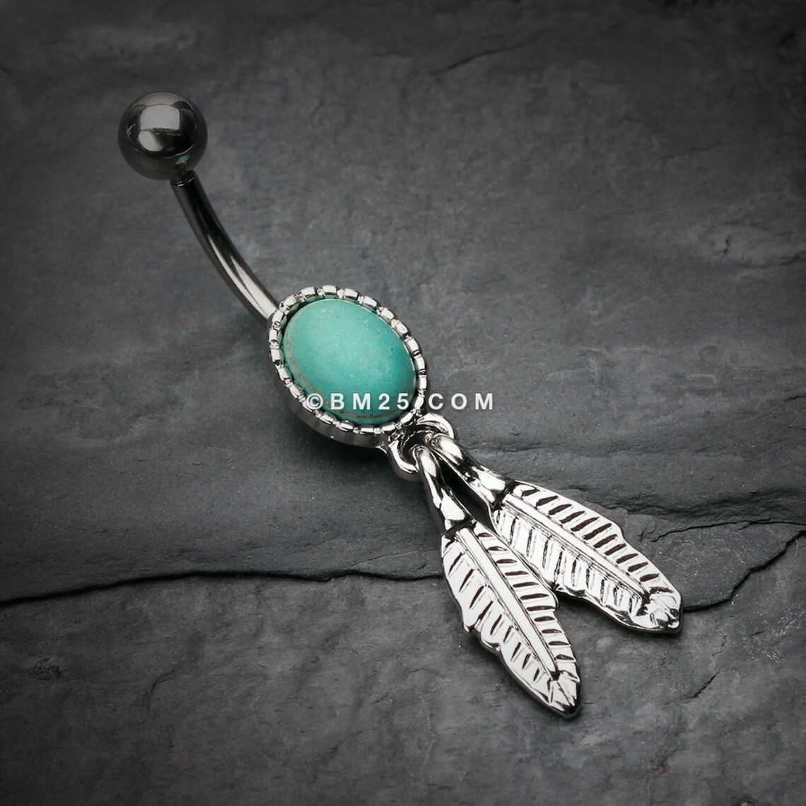 Turquoise Vintage Feathers Belly Button Ring - Etsy