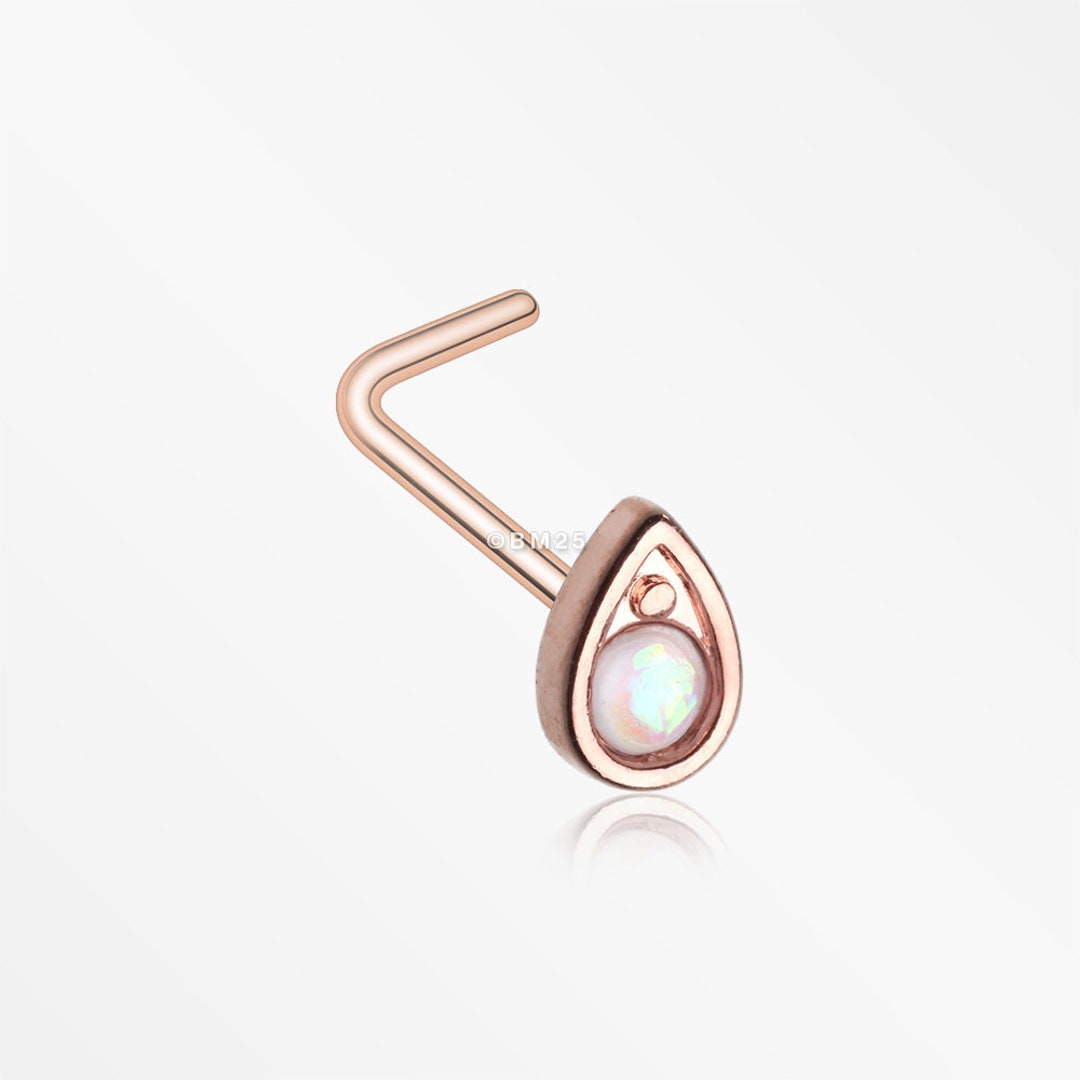 Rose Gold Opalescent Teardrop Sparkle L-shaped Nose Ring-white - Etsy
