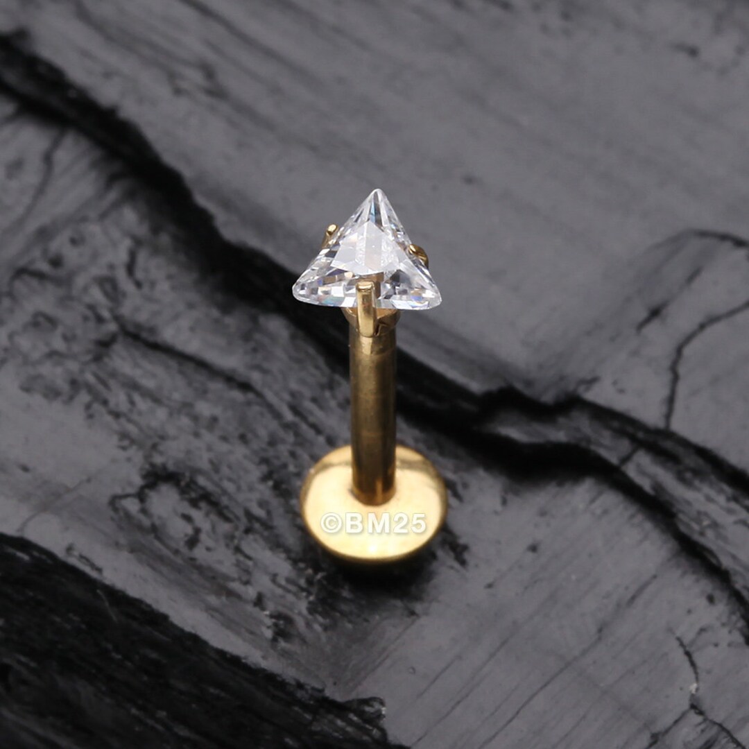 Golden Triangle Gem Sparkle Prong Set Top Internally Threaded Steel ...