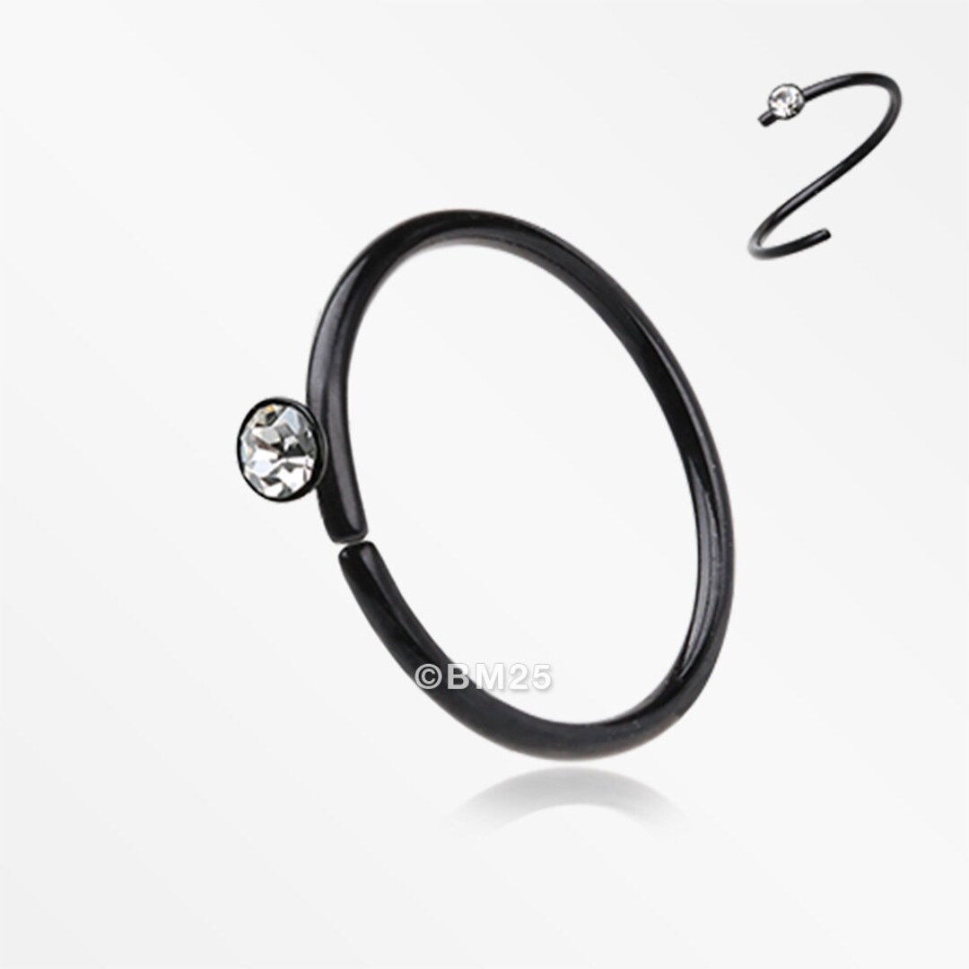 Colorline Gem Top Bendable Steel Nose Hoop-black/clear - Etsy
