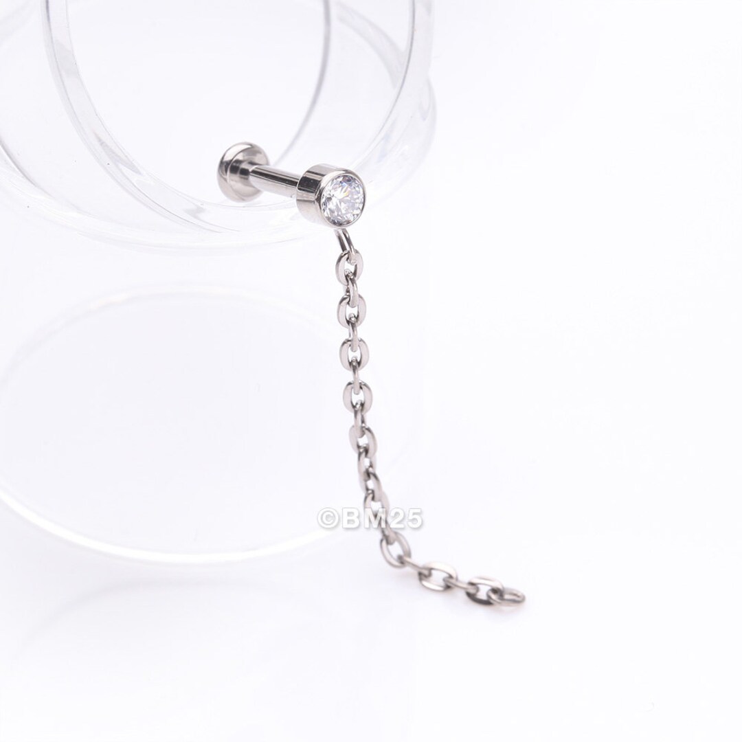 Implant Grade Titanium Sparkle Gem Long Chain Dangle Internally ...