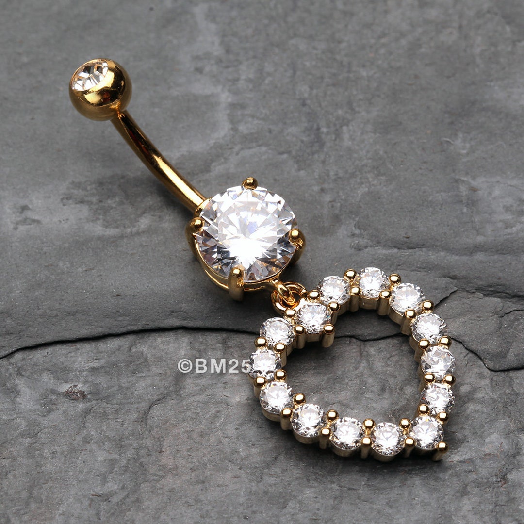 Golden Heart Affection Belly Button Ring-clear Gem - Etsy