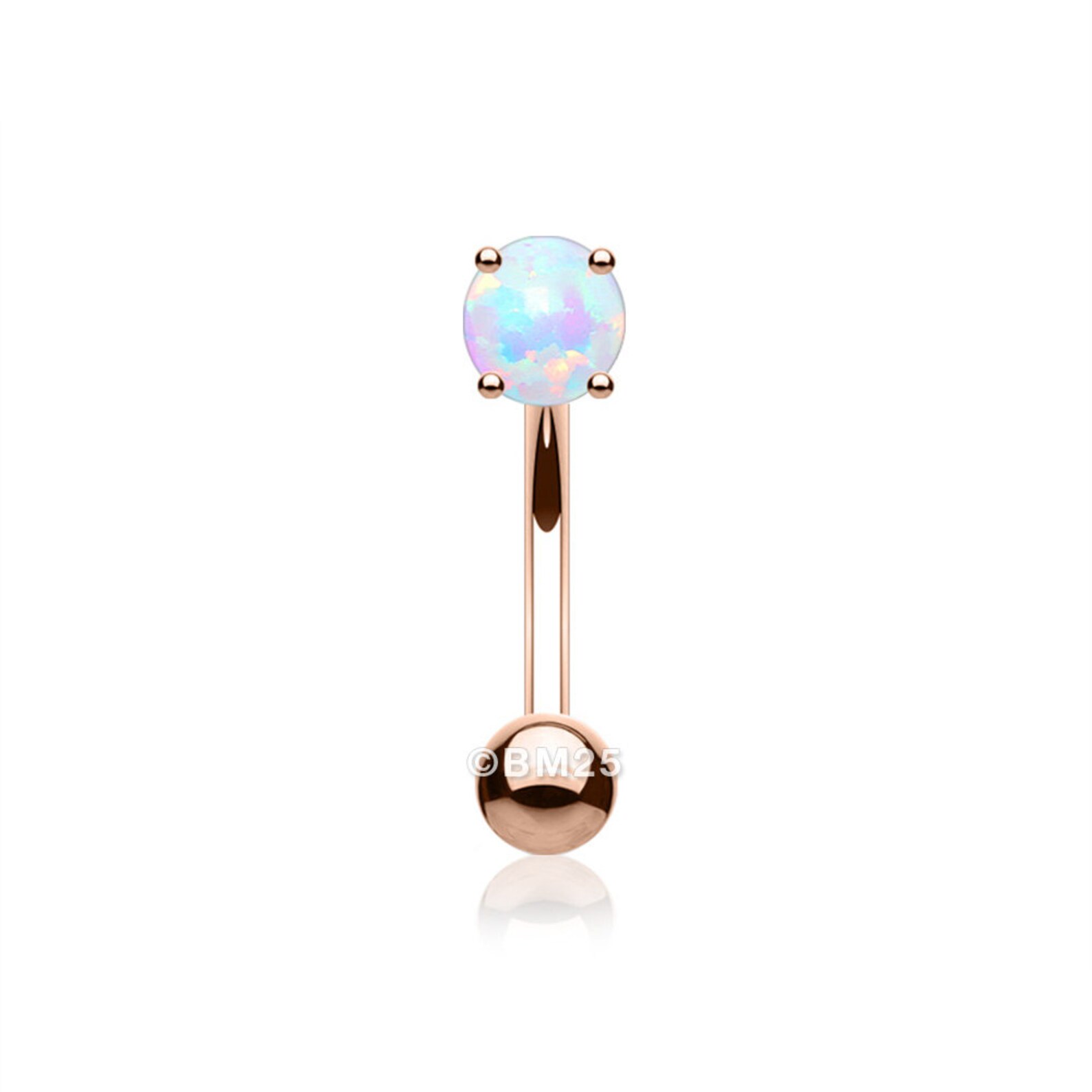 Rose Gold Fire Opal Prong Set Sparkle Curved Barbell-white - Etsy