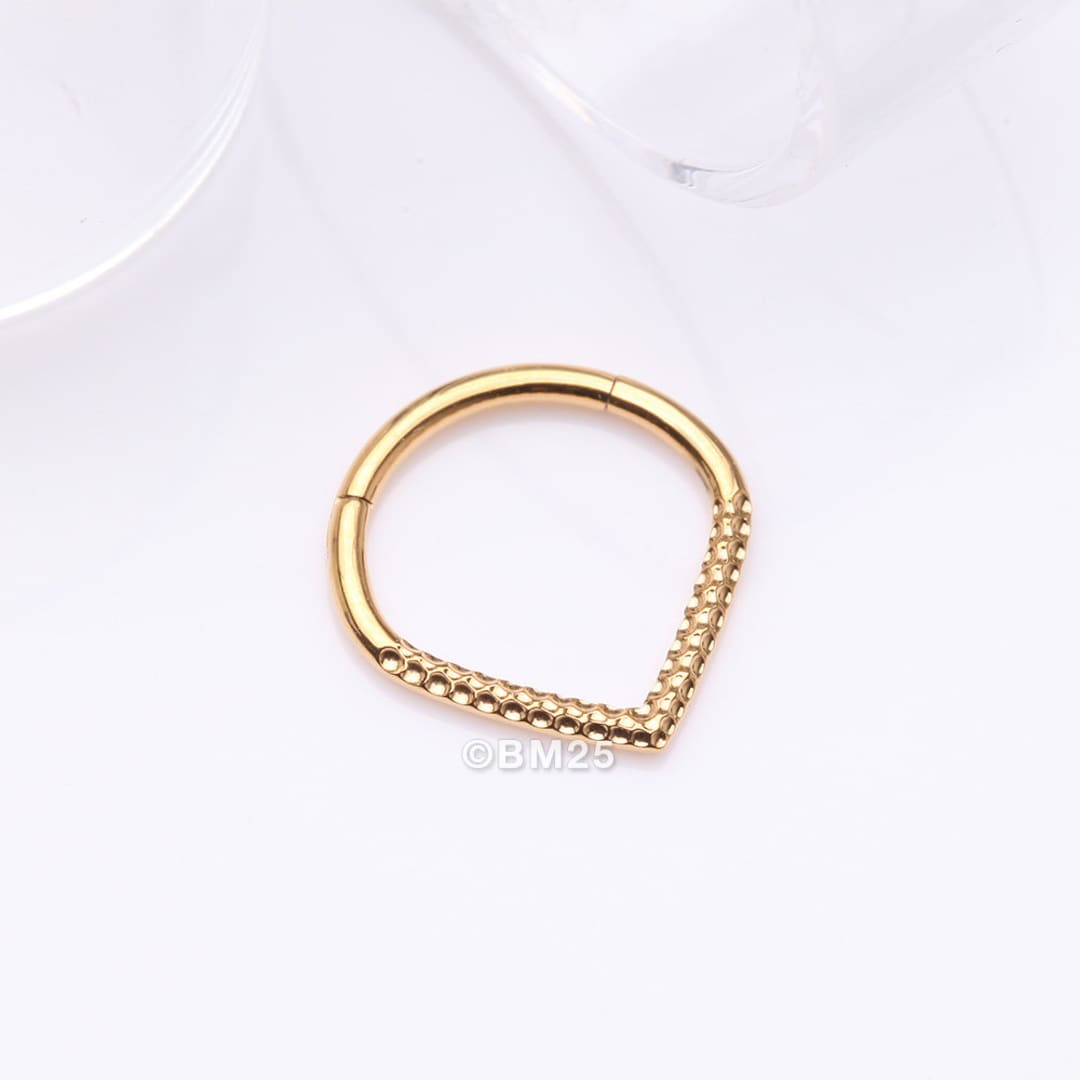 Golden Hammered Chevron Seamless Clicker Hoop Ring - Etsy