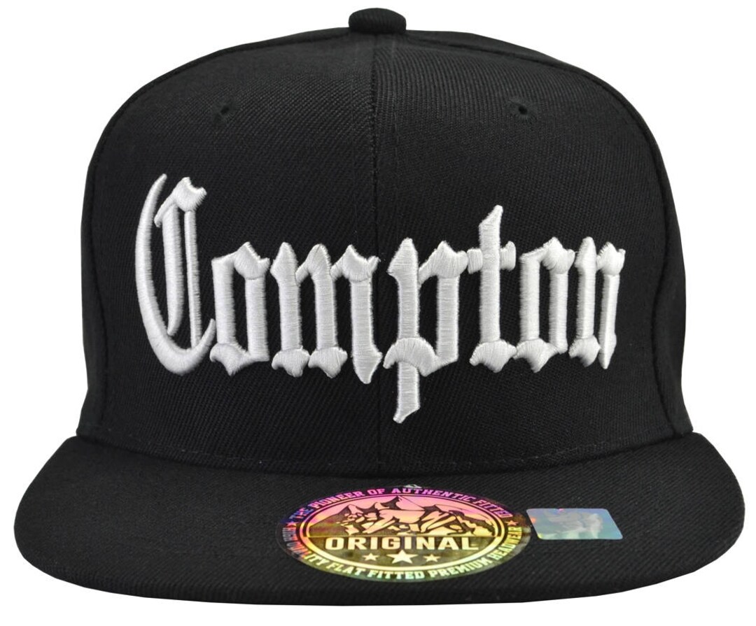 Compton Snap Back Black Hat White Embroidered With Adjustable Strap ...