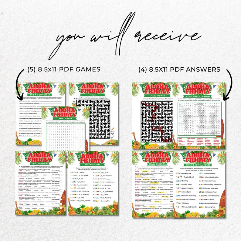 Hawaiian Aloha Friday Office Party Games Bundle, Hawaiian Party Games ...