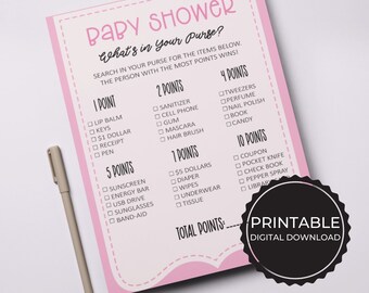 Pink Baby Girl Shower Game: What's in Your Purse - Etsy