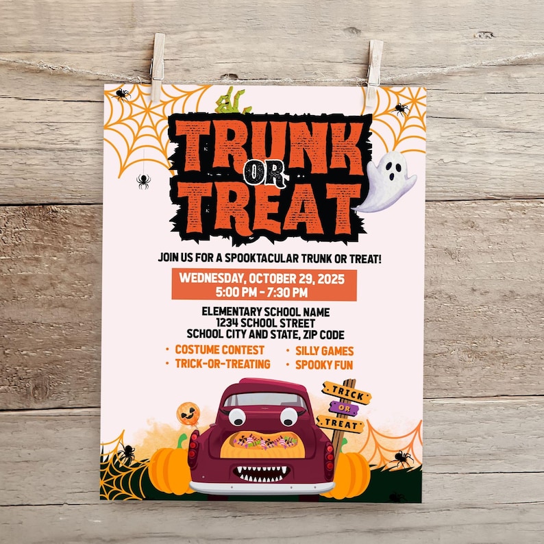 Editable Trunk or Treat Flyer: Halloween Fall Festival Poster (digital ...
