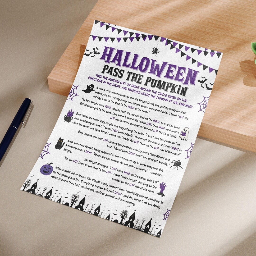 Halloween Pass the Pumpkin Game, Printable Party Activity, Fun ...