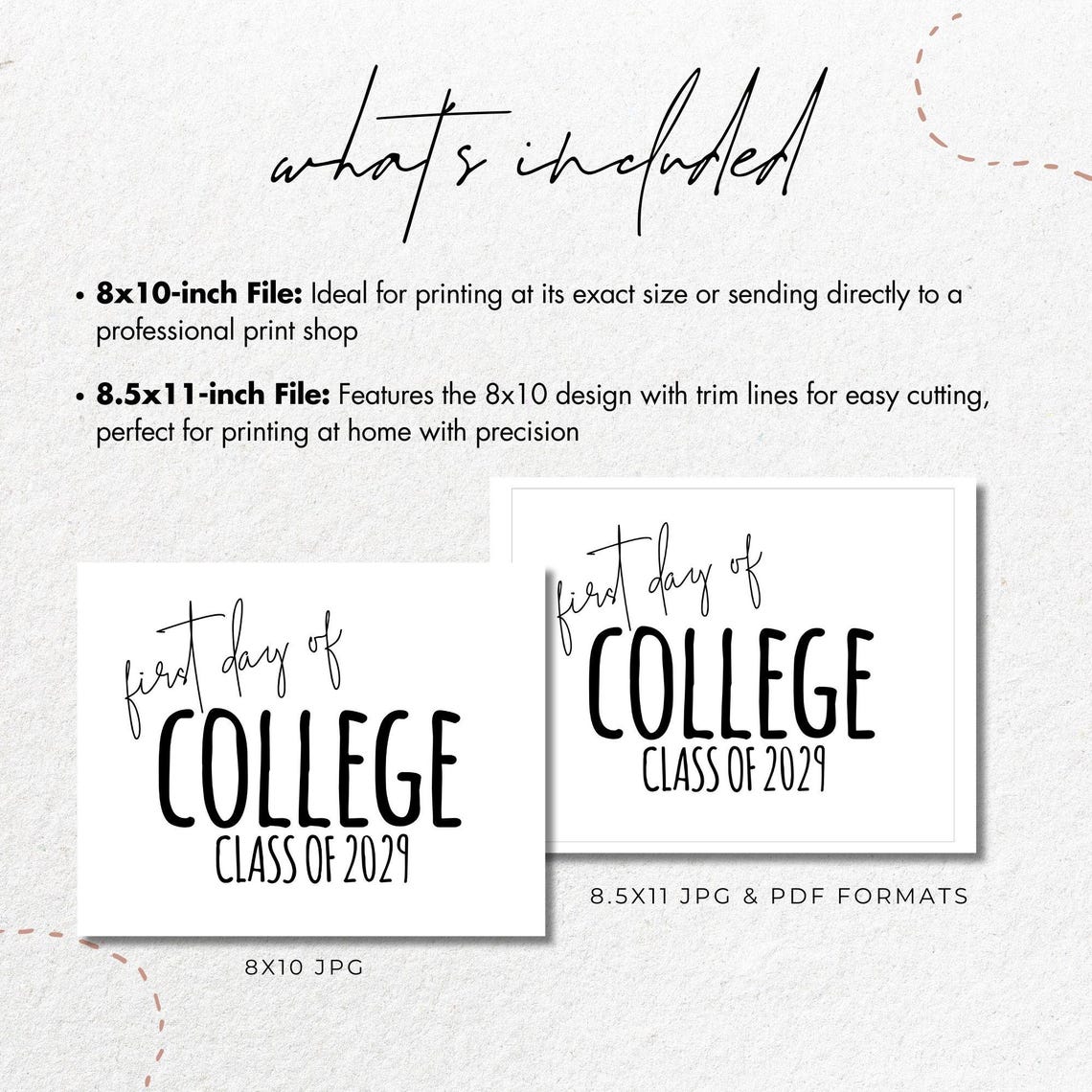 First Day of College Class of 2029 Printable 8x10 Sign, First Day of ...