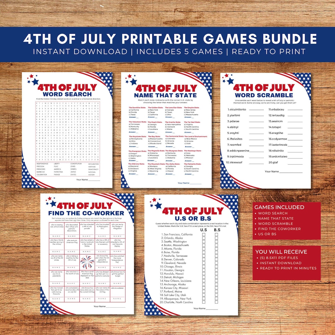4th of July Work Games Bundle Printable, Icebreaker Corporate Games ...
