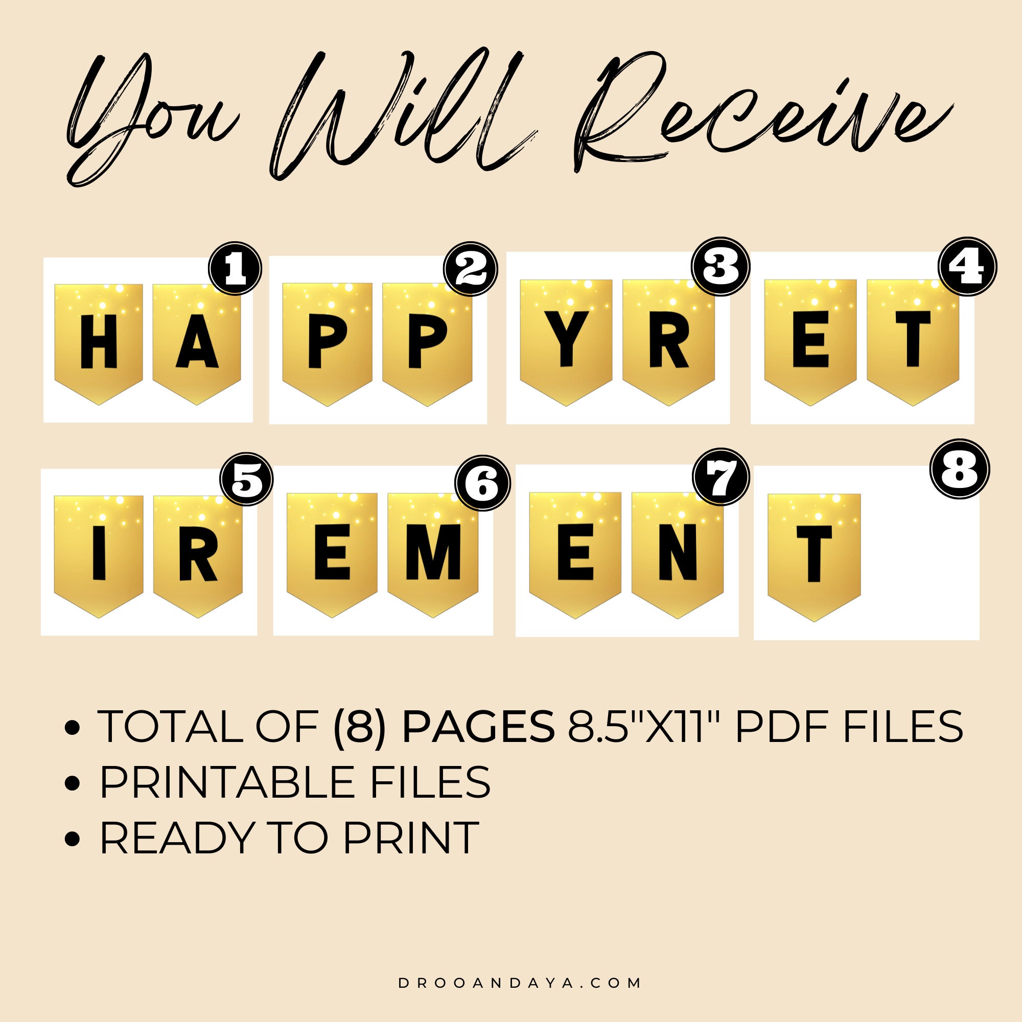 Happy Retirement Banner: Black and Gold Party Decor (PDF Printable) - Etsy