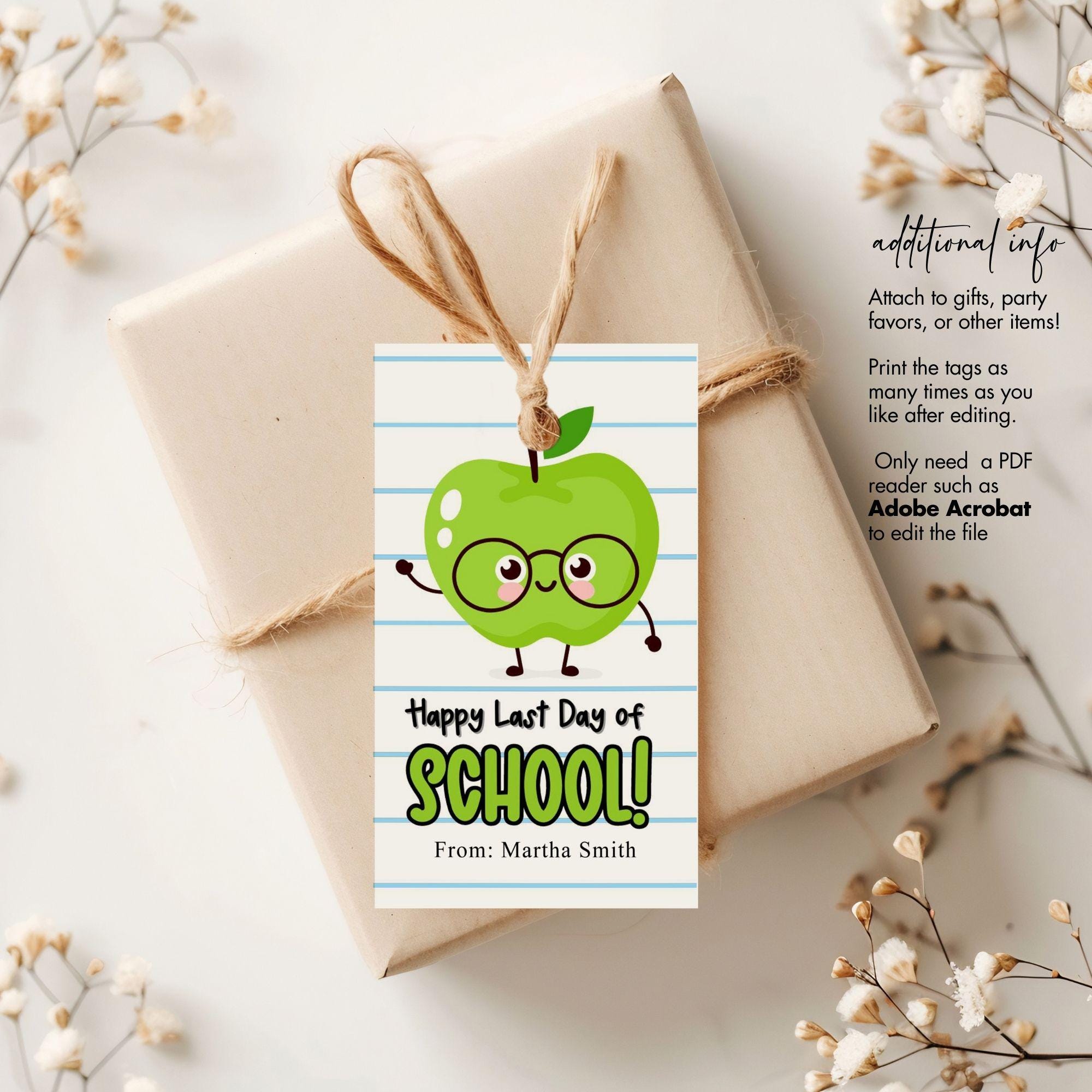 Printable Last Day of School Apple Gift Tags (PDF) - Etsy