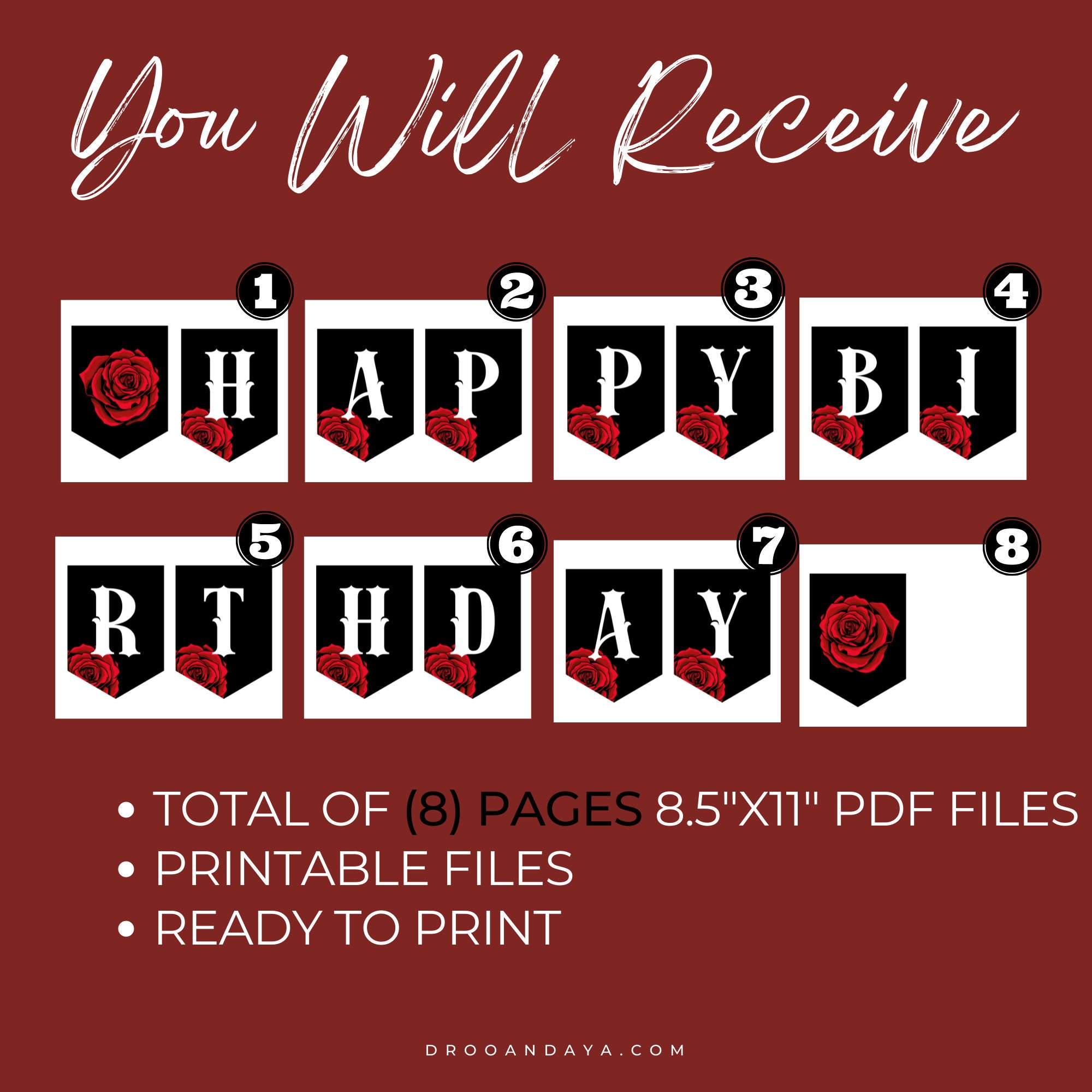 Happy Birthday Printable Banner, Banners Happy Birthday, Rose Floral ...