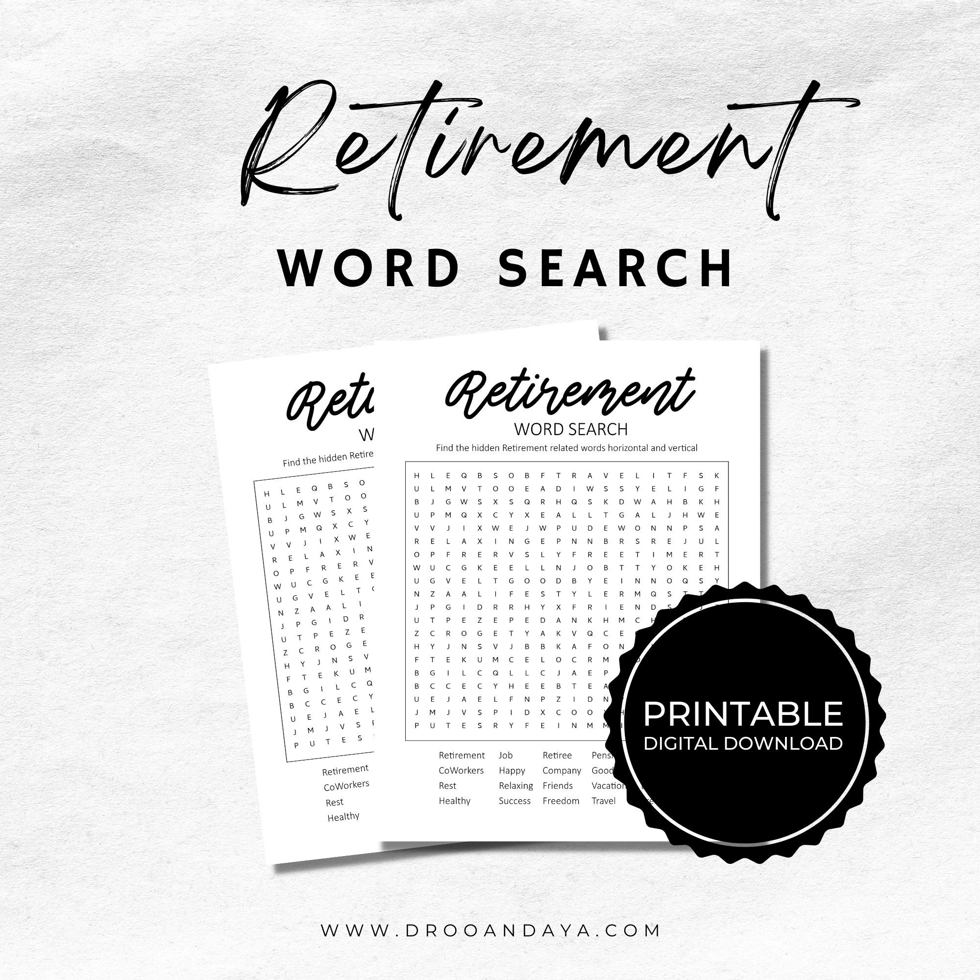 Printable Retirement Word Search Puzzle, Printable Retirement Game ...
