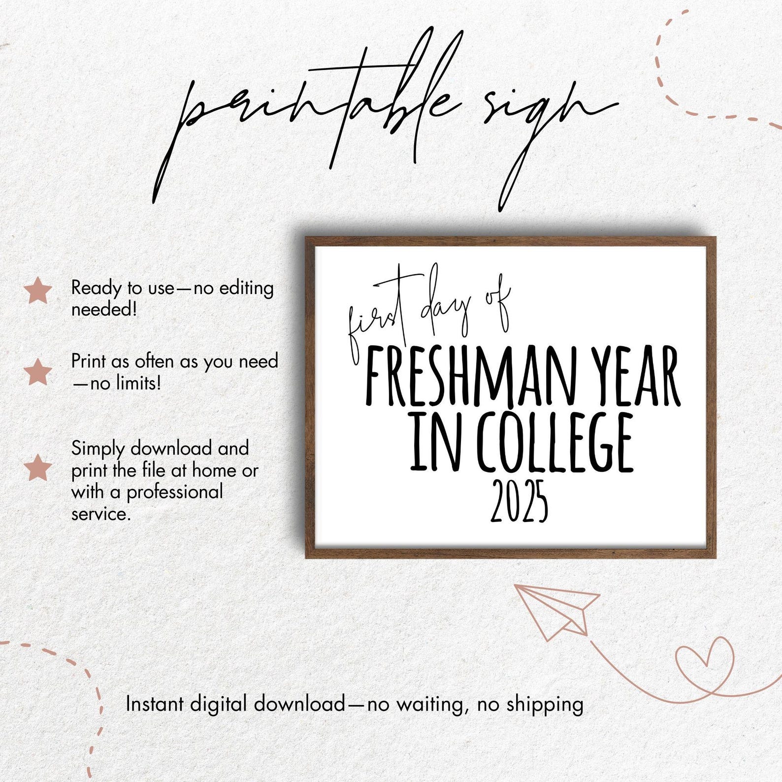 Freshman Year in College 2025 Sign: First Day Photo Prop (digital ...