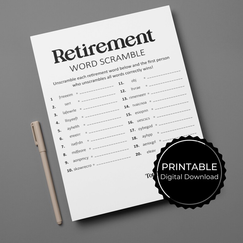 Retirement Word Scramble, Retirement Game, Game for Coworker, Goodbye ...