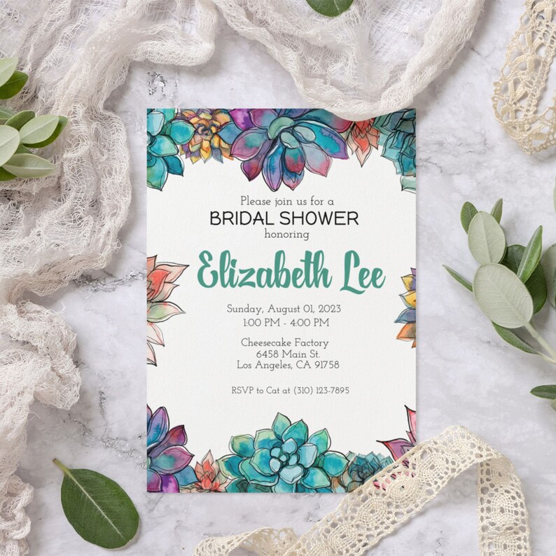 Succulent Theme Editable Template Invitation for a Bridal - Etsy