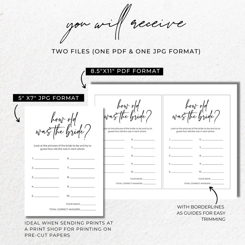 Guess the Bride's Age Bridal Shower Game (digital Download) - Etsy