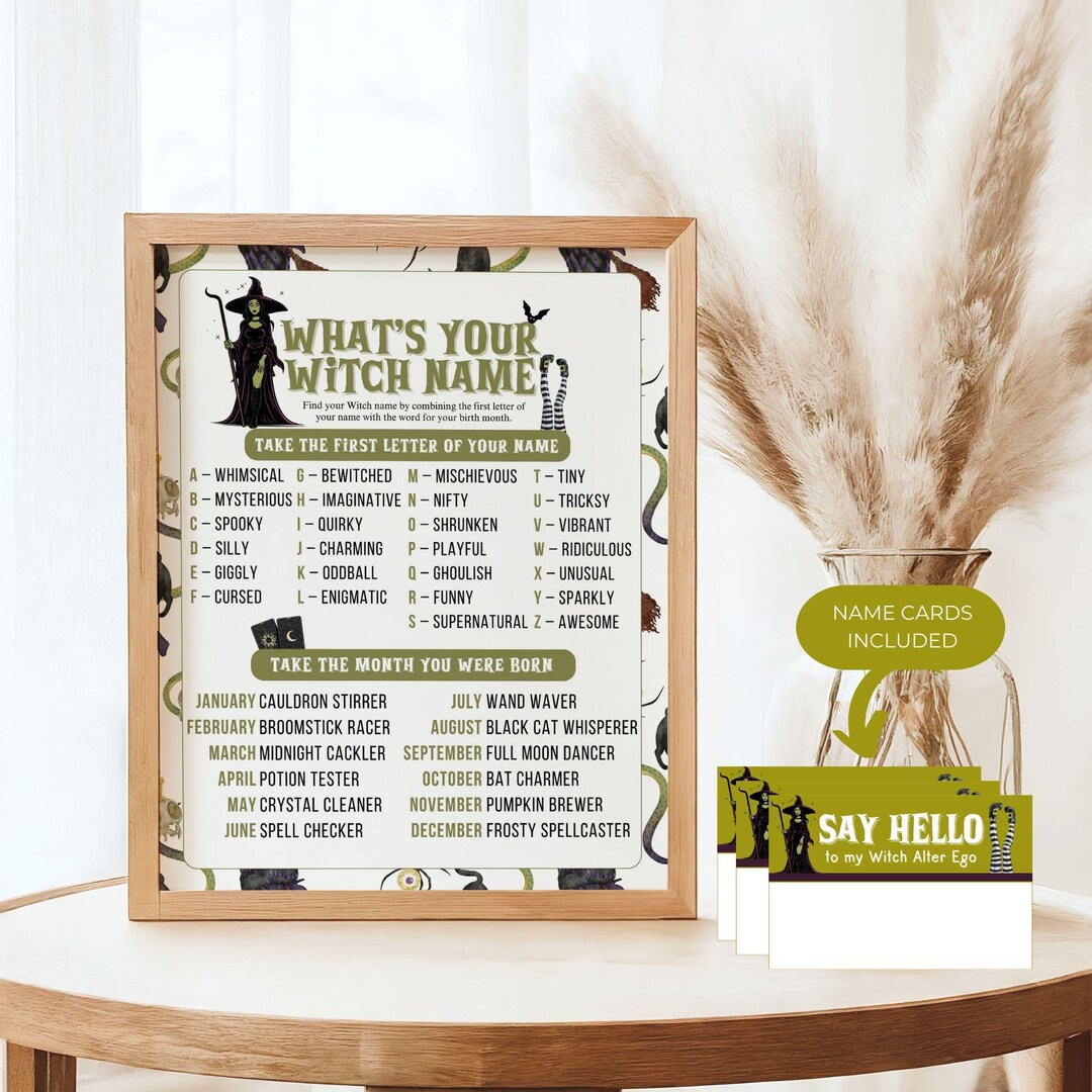 What's Your Witch Name Game, Halloween Party Printable, Fun Activity ...