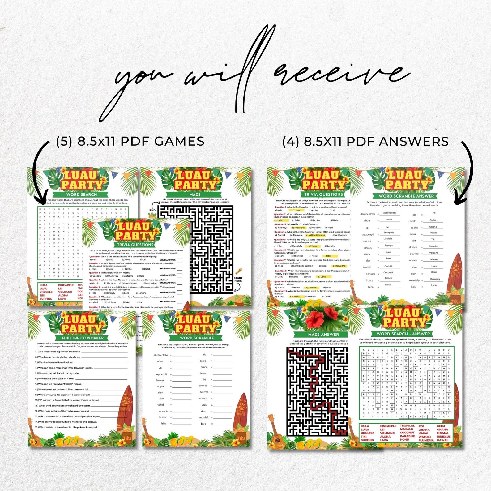 Luau Party Games Bundle, Luau Party for the Office, Hawaiian Party ...