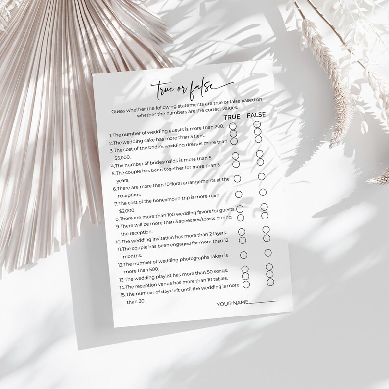 True or False Wedding Shower Game: Printable Trivia (instant Download ...