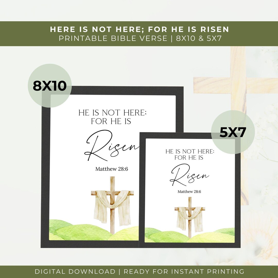 He is Not Here, He is Risen - Bible Verse Printable Wall Art | Easter ...