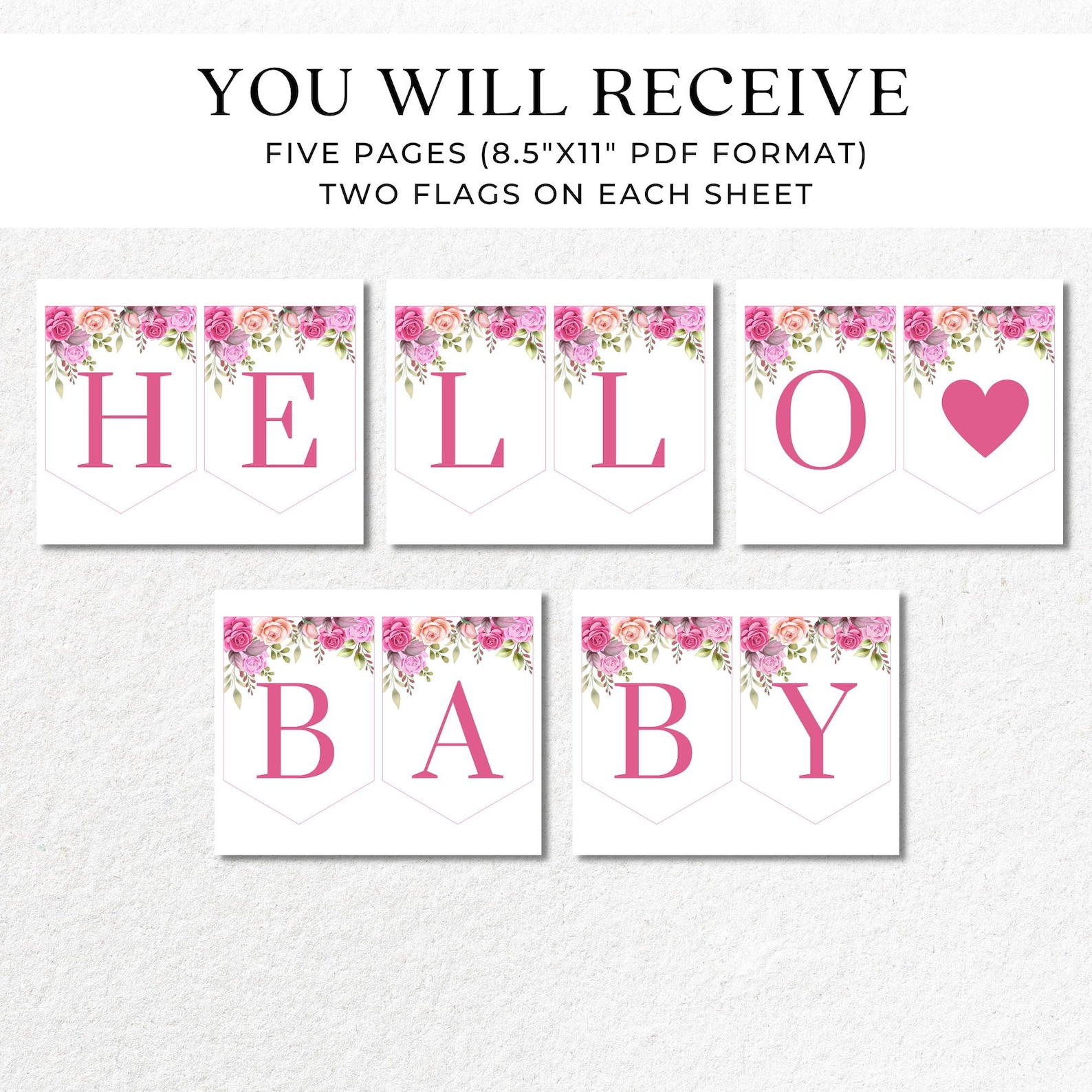 Floral Hello Baby Printable Baby Shower Banner, Baby Shower Banner ...
