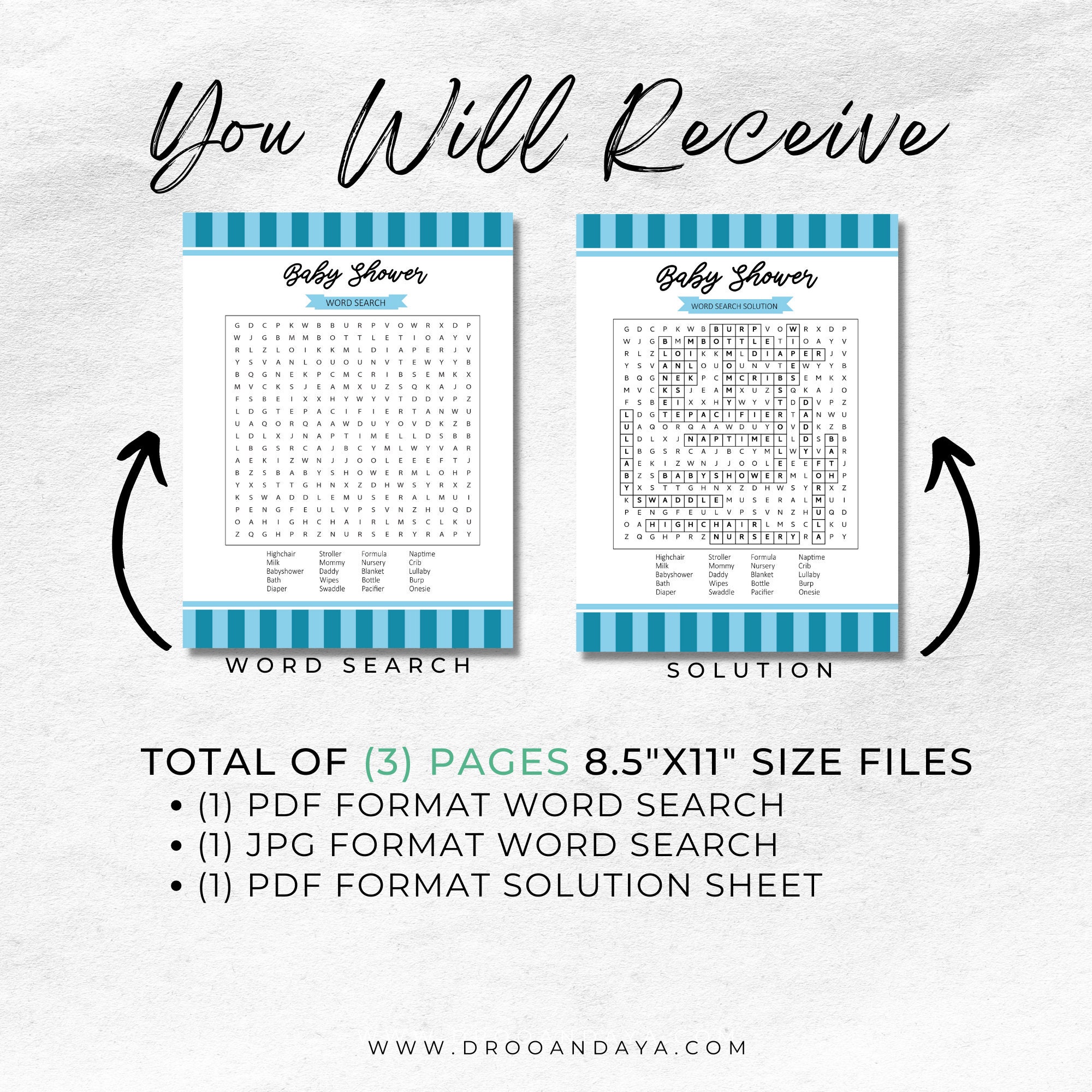 Baby Shower Word Search, Baby Shower Activity, Baby Shower Games, Baby ...