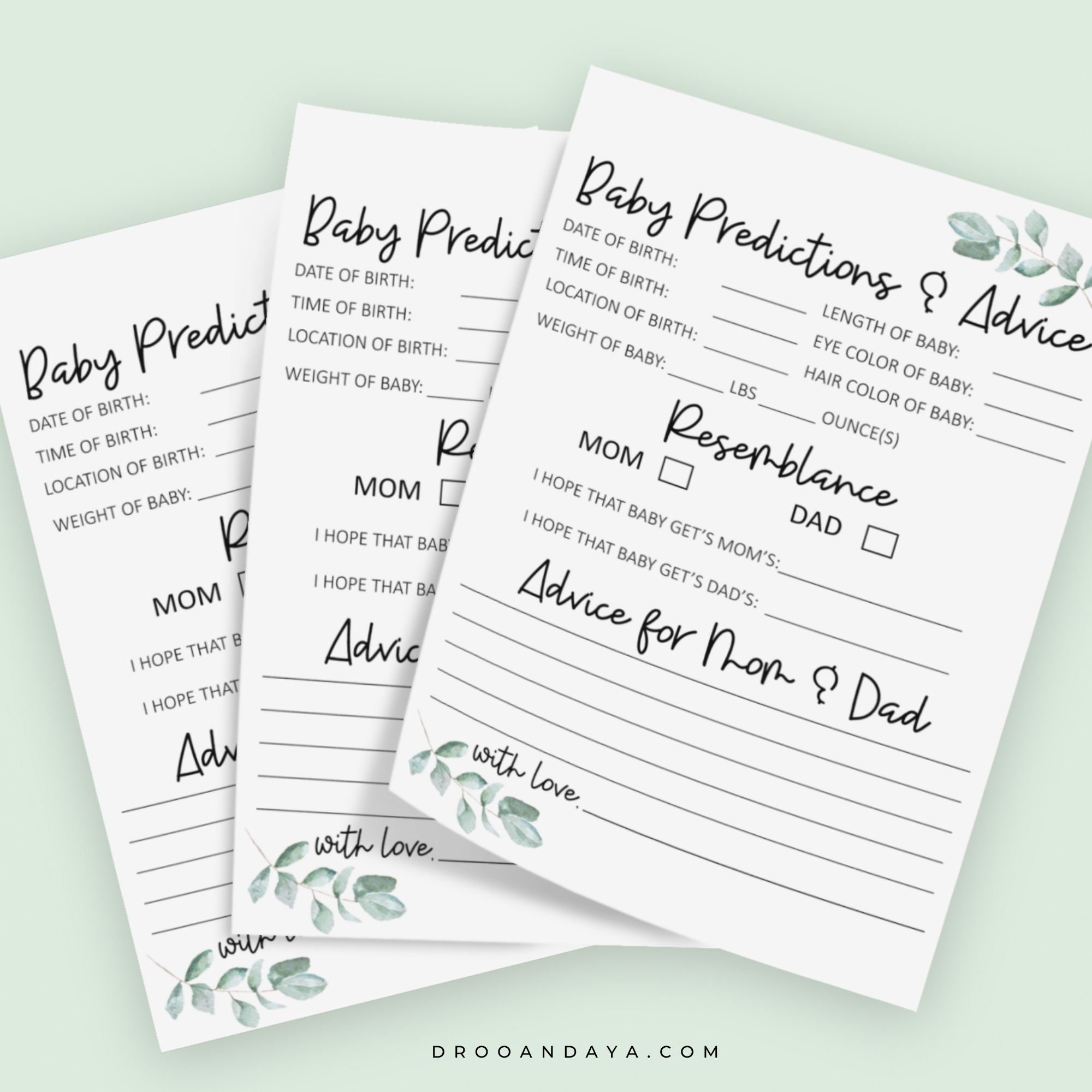 Baby Predictions and Advice Printable Cards Shower Game - Etsy