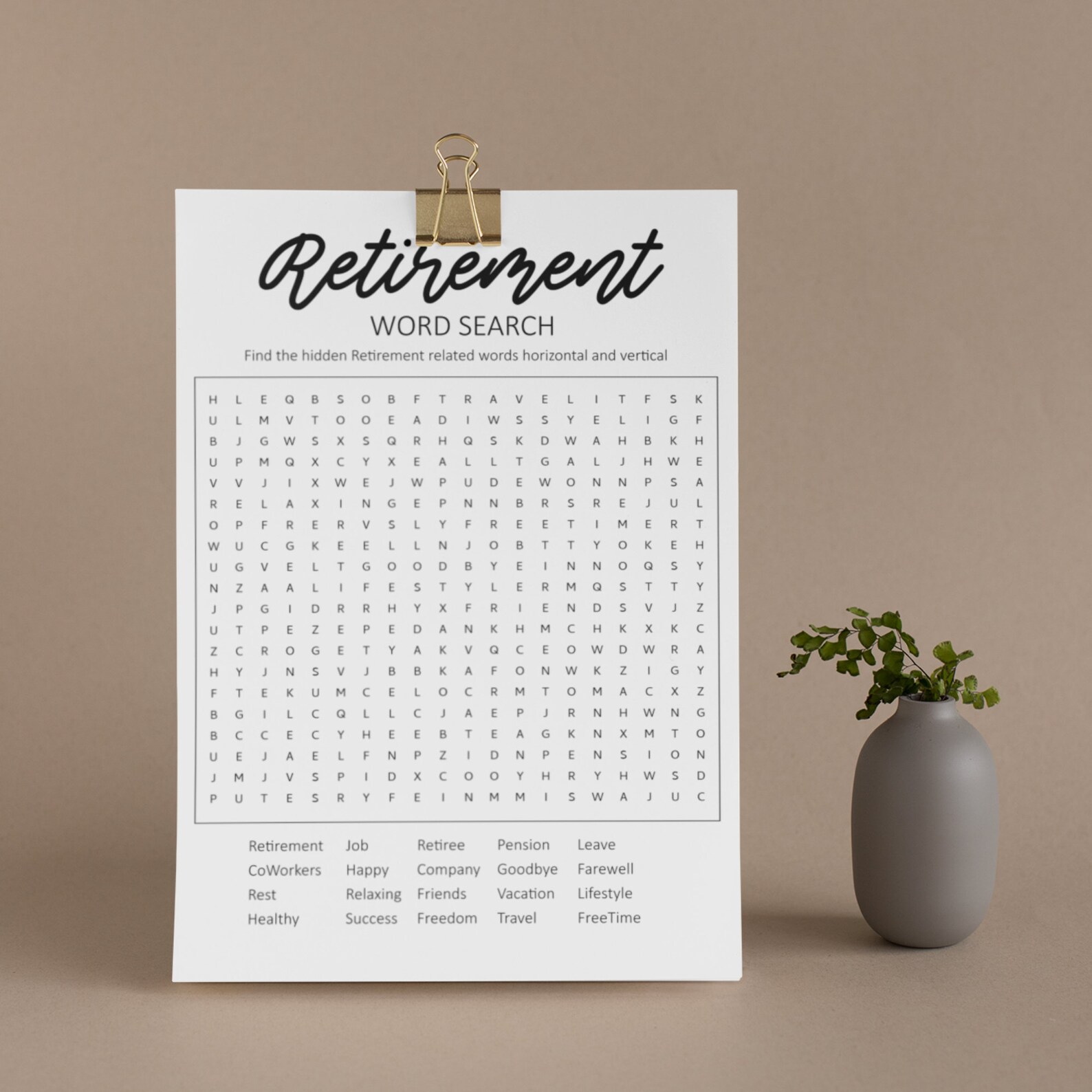 Printable Retirement Word Search Game (PDF Download) - Etsy