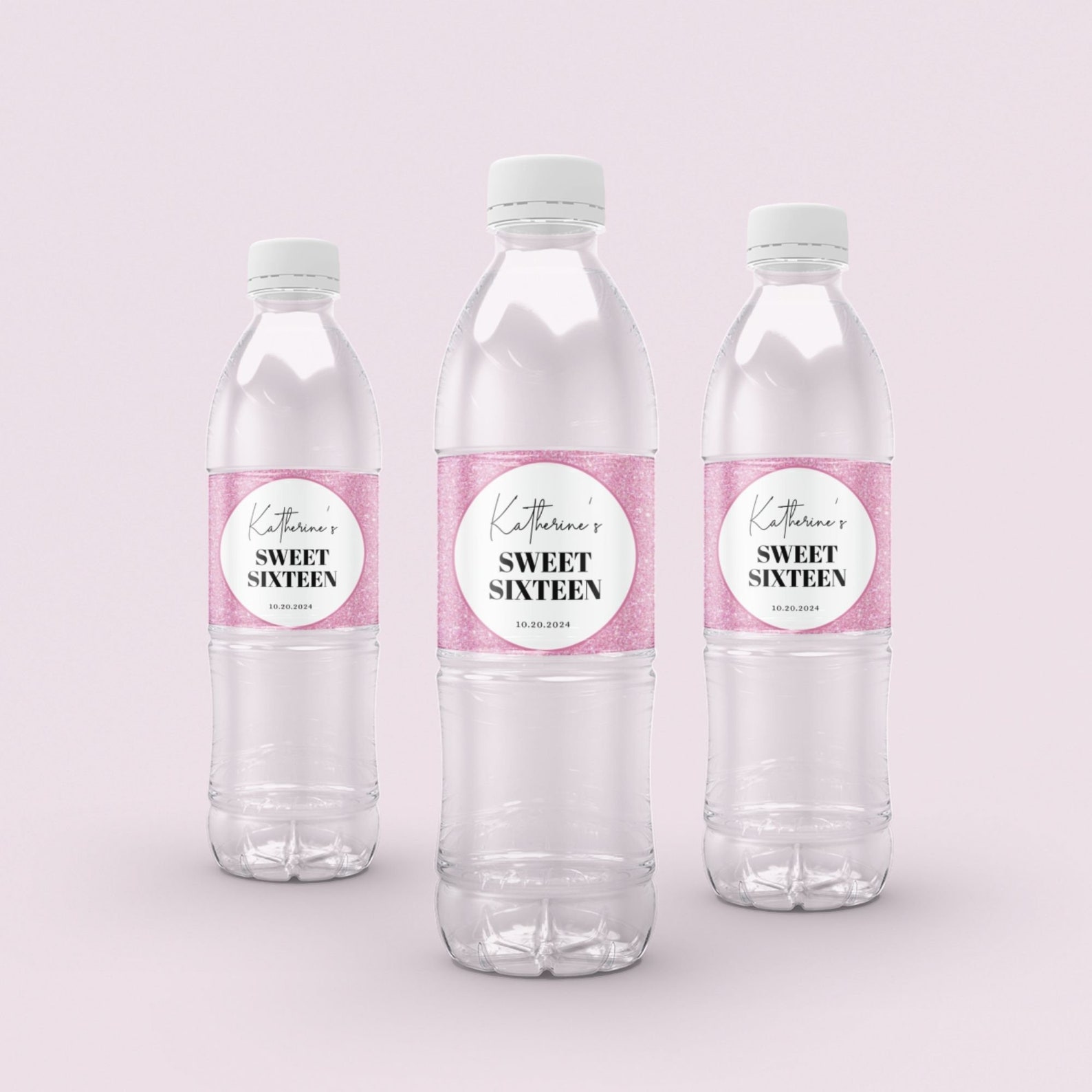 Pink Glitter Sweet 16 Water Bottle Label Template (digital Download) - Etsy