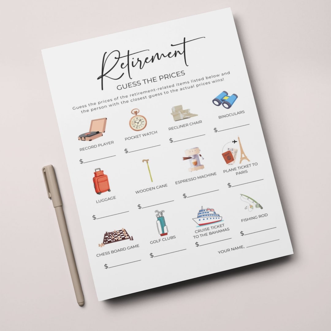 Retirement Game Printable, Guess the Prices, Retirement Games for Party ...