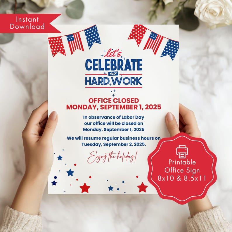 Labor Day Office Closure Sign: Printable Business Holiday Decor ...