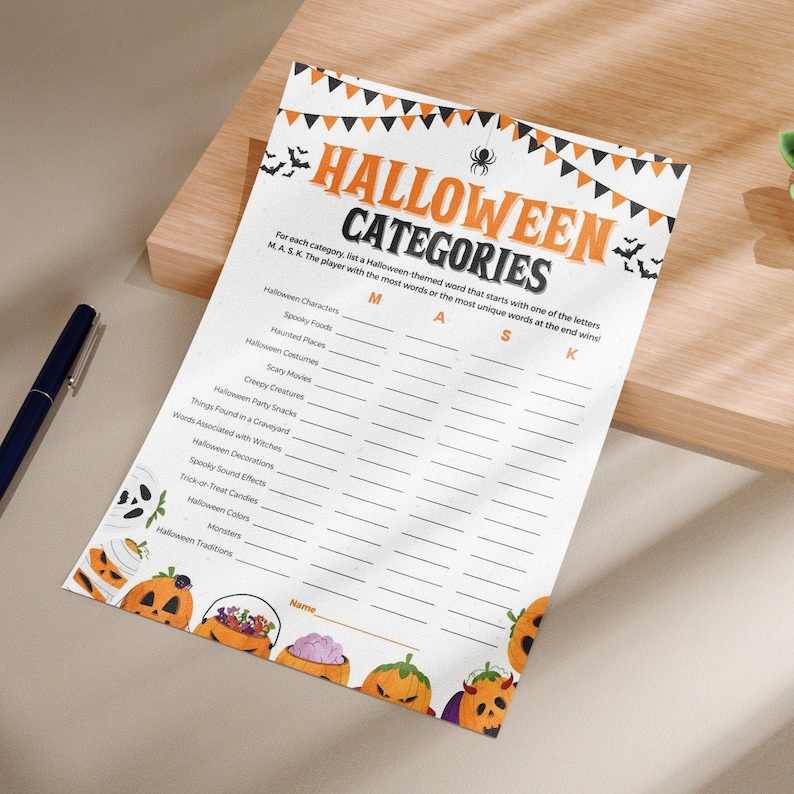 Halloween Categories Game Printable – Fun and Spooky Word Challenge for ...